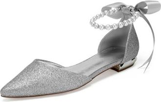 Generic Chaussures &Agrave; Talon Plate De Mariee Chaussure Mari&eacute;e Bout Pointu Mariage Femme Robe De Soir&eacute;e Confortable Plates Escarpin 1.8Cm,Argent,38 EU