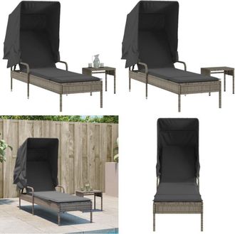 vidaXL Sonnenliege mit Dach und Tisch Grau Poly Rattan - Sonnenliege - Gartenliege - Liegefl&auml;che - Outdoor Lounge - Poolside Chair - Home & Living