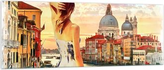 Arttor Panorama Bilder auf Glas Venedig Br&uuml;cke Wasser Glasbild 140x50cm Wandbilder Dekoration Wohnzimmer Schlafzimmer K&uuml;che Gro&szlig; XXL Wanddeko Bild im Glas Wa