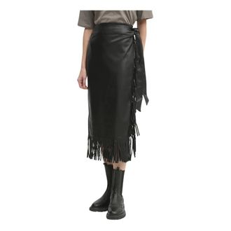 Never Fully Dressed Jupe Jaspre en similicuir &agrave; franges - Femme - Jupes - Noir - Taille: 36 FR