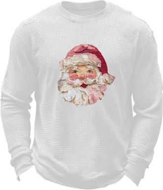 Generic DENGJIAMY Chemise gaufrée pour homme - T-shirt graphique Père Noël - T-shirt amusant à manches longues et col rond - Grande taille - Hauts de Noël, bl