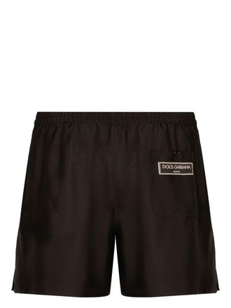 Dolce & Gabbana Seidenshorts mit Logo-Applikation - Braun