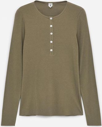 Arket Geripptes Henley-Shirt -Grün