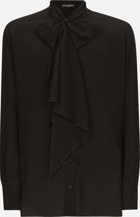 Dolce & Gabbana Oversize-hemd Aus Seide Mit Schluppenkragen - Mann Hemden Schwarz Seide 43