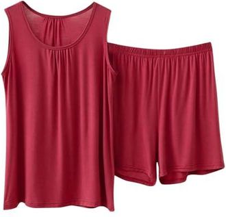 Generic Ensemble pyjama pour femme - Col en U - Court - Combinaison dété pour la maison - Sans manches - Débardeur et short - Deux pièces - Vêtements de nuit 