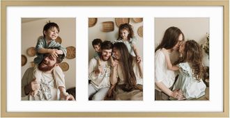 Golden State Art Aluminium-Collage-Rahmen, 10,2 x 15,2 cm, für 15,2 x 10,2 cm große Bilder mit 3 Öffnungen oder 17,8 x 35,6 cm, Echtglas, Hoch-/Querformat, Gold, 1 Stü