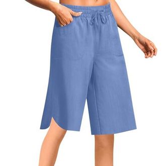 Generic Pantalon Femme d&eacute;contract&eacute; pour Femme pour la d&eacute;tente Quotidien et l&eacute;t&eacute;.Capri Ample &agrave; Taille &eacute;lastique avec Poches et Cordon de Serrage Un Style Polyv