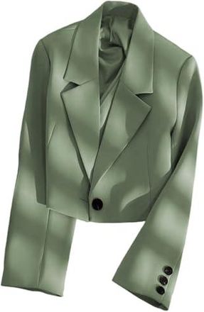 Generic Blazer Vert pour Femme, Style Business décontracté, Ouvert sur Le Devant, Manches Longues, Un Bouton, Veste Courte