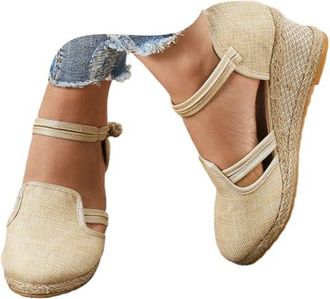 Generic Sandales d&eacute;t&eacute; habill&eacute;es pour femme avec sangle de cheville, bout ferm&eacute;, espadrilles compens&eacute;es &agrave; boucle, sandales habill&eacute;es d&eacute;contract&eacute;es ferm&eacute;es &agrave; bo