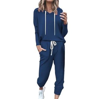 Generic Surv&ecirc;tement pour femme - Manches longues - D&eacute;contract&eacute; - Couleur unie - V&ecirc;tement de sport confortable - Avec capuche - Pantalon de jogging - Surv&ecirc;teme