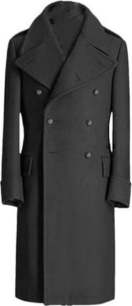 Generic Veste en laine pour homme - Manteau long à double boutonnage - Trench-Manteaux pour homme - Vestes dhiver, Noir, 4XL