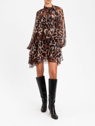 Twin-Set Mini-robe en georgette &agrave; imprim&eacute; animalier avec col foulard