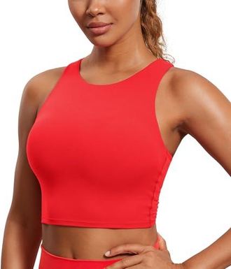 CRZ YOGA Butterluxe Femmes Dos en Y Col Haut Palangre Brassière de Sport - Rembourré Yoga Débardeurs Courts Rouge Profond 46