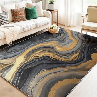 Generic Tapis de lenfant Abstrait Liquide Marbre Courbes Tapis rectangulaire, 140 x 200 cm Moquette de Chambre &agrave; Poils Ras, Gris &Eacute;cologique Paillasson Int&eacute;rie