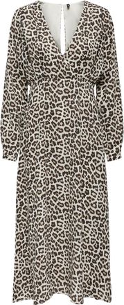 Only Damen ONLALMA Life Poly JEN Long Dress Kleid, Pumice Stone/AOP:599 Leo, X-Small