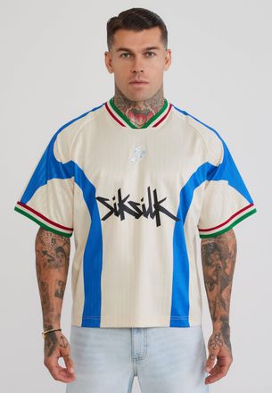 Siksilk Herren Wei&szlig;es und Blaues Fu&szlig;ball T-Shirt XXL