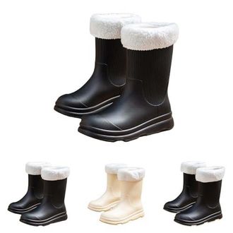Generic Wellington Bottes de pluie mi-mollet antid&eacute;rapantes et imperm&eacute;ables avec doublure en peluche, amovibles et lavables pour la p&ecirc;che, le jardinage, Noir,