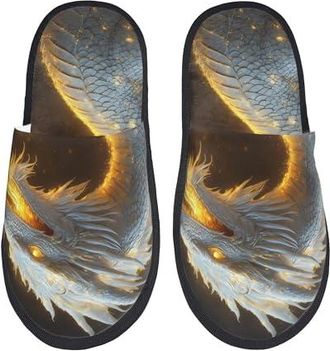 Generic Accueil Pantoufles Dragon De Feu Blanc Dor&eacute; Cozy Pantoufles De Voyage Lavables Chaussons DInt&eacute;rieur Pour Spa Int&eacute;rieur Chambre M