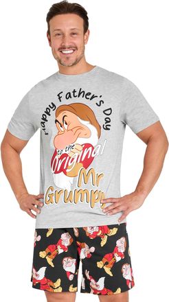 Disney Grumpy Schlafanzug Herren Kurz, Pyjama Set T-Shirt & Shorts - Geschenke für Männer (Grau/Schwarz, 2XL)