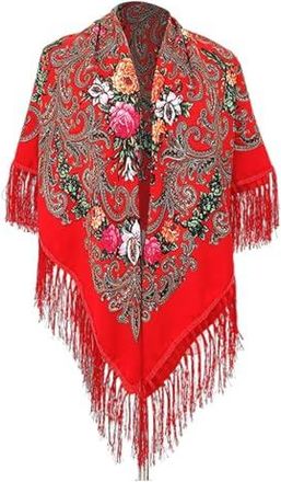 Generic Poncho Femme Hiver Chaud Chale Femme Hiver Chaud Cape Femme Effet enveloppant Carr&eacute; 130X130 Cm Imprim&eacute; Ethnique Pompons Extra Large Automne-Printemps