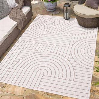 Carpet City Tapis dintérieur et dextérieur beige, crème - Tapis réversible - 160 x 230 cm - Motif géométrique - Résistant aux intempéries - Pour balcon, terrasse 