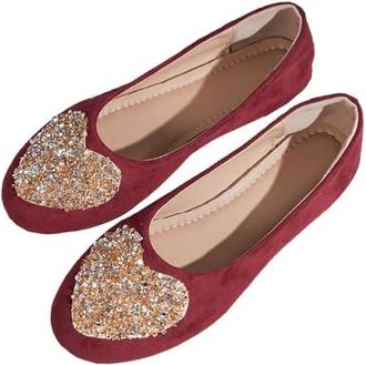 Generic Chaussures plates &agrave; bout rond en daim avec strass et semelle souple - Pour femme, Rouge, 38.5 EU