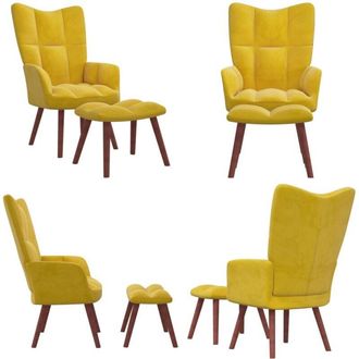 vidaXL Relaxsessel mit Hocker Senfgelb Samt - Sessel - Samt Sessel - Wohnraum Dekoration - Bequemlichkeit - Relax Sessel - Home & Living