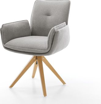 DELIFE Drehstuhl Nela-Flex Strukturstoff Soft Grau Holzgestell kantig Natur 360&deg; drehbar, Esszimmerst&uuml;hle