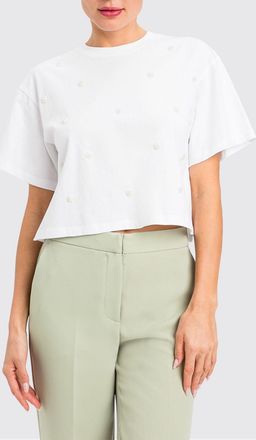 Twinset Cropped-T-Shirt aus Baumwolle mit Perlen- und Stickereidetails