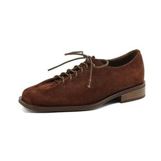 Generic JCVBN Chaussures pour femme en cuir v&eacute;ritable &agrave; lacets Chaussures simples pour femme Talons &eacute;pais Chaussures Oxford grande taille pour femme, marron, 