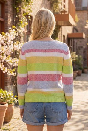 Zaubermond Strickpullover Baumwoll-Strickpullover meliert Blockstreifen, modern Sommerfarben