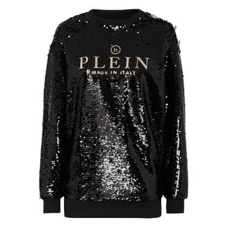 Philipp Plein Femme, Sweatshirts et sweats &agrave; capuche, Noir, Taille: 38 FR SweaT-shirt LS TM with Crystals