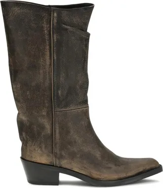 Khaite Pointed-Toe Slouchy Leather Boot - Brown