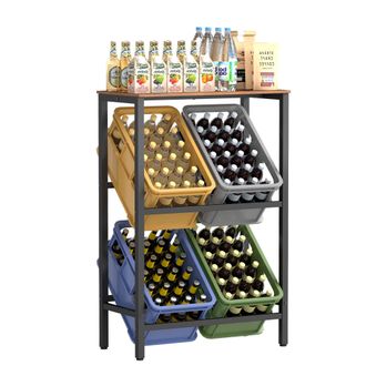 Songmics Getr&auml;nkekistenregal, 2 Ebenen, f&uuml;r 4 Kisten, Aufbewahrungsregal, Jede Ebene bis 150 kg belastbar, Stahl, Getr&auml;nkeregal, f&uuml;r K&uuml;che, Wohnzimmer, Garage,