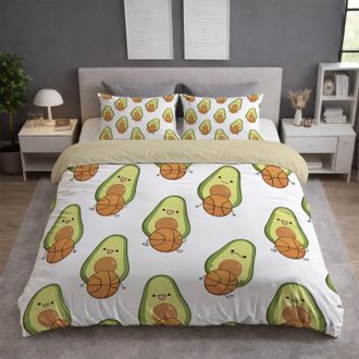 Generic Bettw&auml;sche 220 x 240 cm Bettw&auml;sche Set Bettbezug Set Weich Microfaser Bettbez&uuml;ge weich & b&uuml;gelfrei Cartoon Pflanzen Avocado Mikrofaser Mit Rei&szlig;verschl