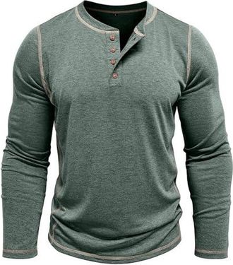 Generic T-shirt dhiver &agrave; manches longues pour homme avec quatre boutons, Vert arm&eacute;e., XXL