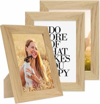 Photolini 3er Bilderrahmen 13x18 Holz Eiche, Set breite Bilderrahmen 18x13, Fotorahmen 13 x 18 Holz mit Acrylglas, Picture Frame 18x13 zum Aufhängen & Aufstelle