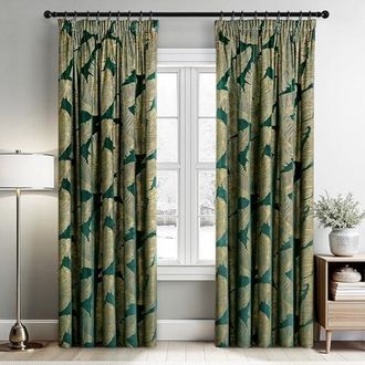 Miulee Rideaux Velours avec Motif de Feuille dor&eacute;, Rideau Velour Vert Fonc&eacute; &agrave; Galon Fronceur Rideau Opaque Isolant Thermique Anti Froid, Rideaux Fenetre Cham