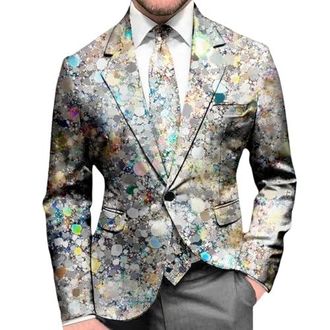Generic Veste &agrave; paillettes pour homme - Imprim&eacute; multicolore - Costume de carnaval - Veste de costume slim fit - Avec motif cravate - Tenue de f&ecirc;te disco des a