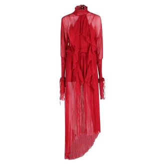 Blumarine Femme, Robes, Rouge, Taille: 34 FR Longue Robe Pliss&eacute;e en Mousseline de Soie avec Fente