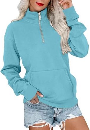 Generic Pull dhiver ample pour femme - Pull dautomne pour femme - Sweatshirts avec poches - Veste dhiver décontractée - Solide - Coupe ample - Hauts à manches
