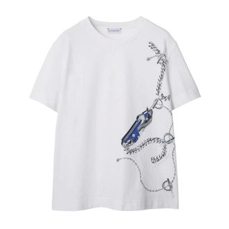 Burberry Femme, Tops, Blanc, Taille: 40 FR T-Shirt en coton &agrave; imprim&eacute; graphique