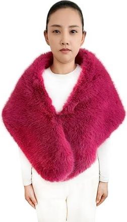 Lina & Lily Étole Châle Femme Mariage Hiver Chaud Fausse Fourrure Poils Longs (Rose Foncé)