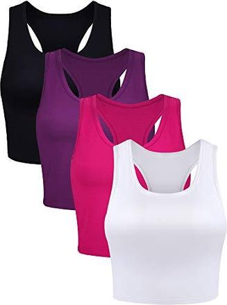 Boao Baumwolle Kurz Sport Crop Débardeur pour Femme, Blanc, S