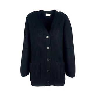 P.A.R.O.S.H. Rippstrick-Strickjacke mit aufgesetzten Taschen - - Knitwear - Damen - Schwarzk - L