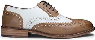 TruClothing Chaussures pour Homme Cuir v&eacute;ritable Style Brogues Vintage ann&eacute;es 20 Daim Tweed Lacets Chic habill&eacute; - Marron Clair - Blanc 42 EU