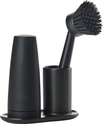 Zone Denmark Singles Spül-Set, dreiteilig mit Spülbürste, Spülmittelspender und Halter, schwarz