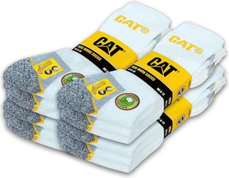 CAT Caterpillar 12 Paar REAL WORK SOCKS Damen Herren Arbeitssocken Business Socken Strümpfe Größenauswahl 35-50 (41-45, 12 Paar Weiß)