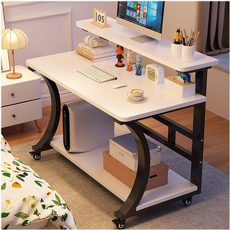 Generic Rollbarer Computertischwagen mit Ablagefach, mobiler tragbarer Laptop-Schreibtisch mit Druckerablage, Arbeitstisch mit Rädern, Home-Office-Tisch for C