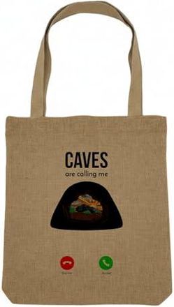Fabulous Sac Shopping Tote Bag Aspect Lin - Caves Are Calling Me Outdoor Adventure - Sac de Courses Toile Epaisse 360g Beige Naturel Cabas Port&eacute; Epaule Solide 